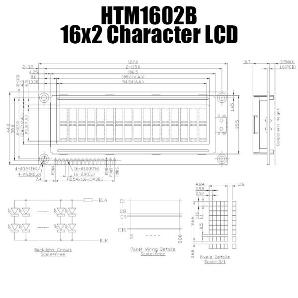 Quality 16x2 Medium LCD Character Display With Green Backlight HTM1602B for sale