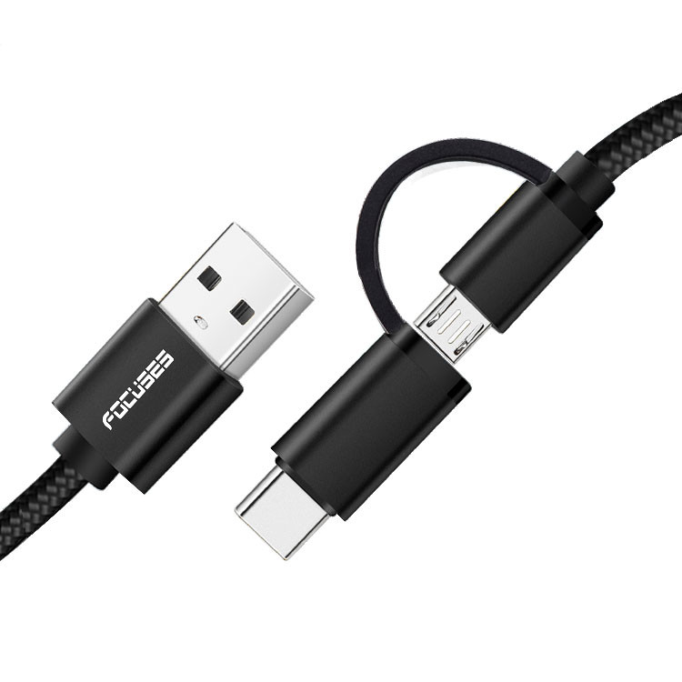 Quality Nylon Braided 2 In 1 Charging Cable 3m OEM Type C USB 2.0 Cable for sale