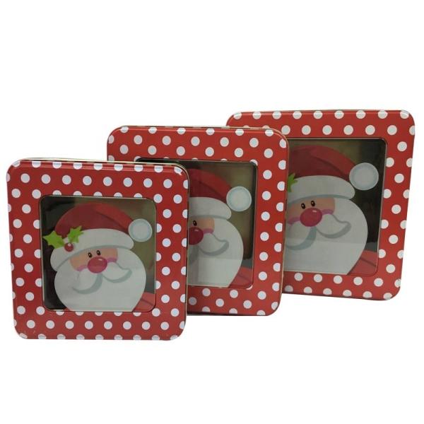 Quality Custom Square Cookie Tins Holiday Metal Tin Container with PVC Clear Window for sale