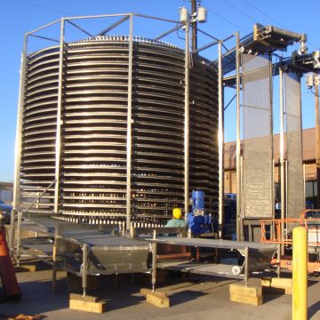 Quality Biscuit / Cookie Spiral Belt Freezer Bread Tortillas Cooling Conveyor With Fan for sale