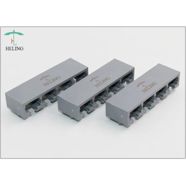 Quality Unshielded 1x4 Four Ports RJ45 Female Connector For Network Modem Grey Color for sale
