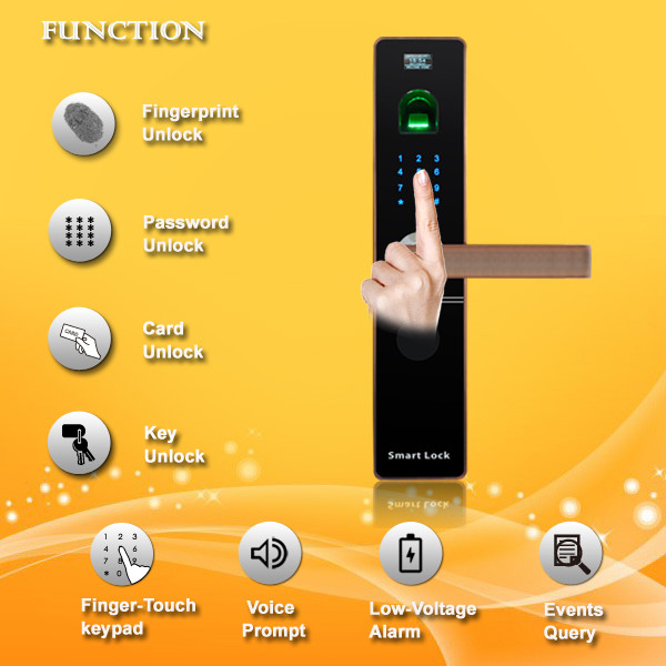 Quality Waterproof Contactless Keyless Fingerprint Door Lock With ID Card Reader for sale