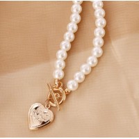 Quality Heart Shaped OT Clasp Pearl Necklace Gold Women Choker Necklace for sale