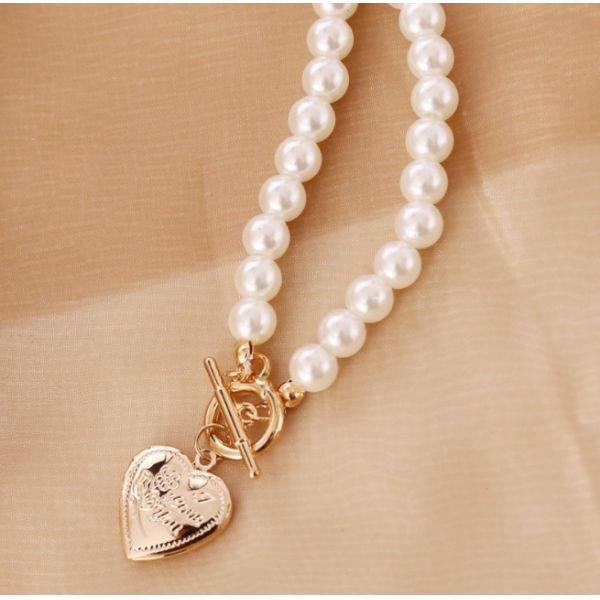Quality Heart Shaped OT Clasp Pearl Necklace Gold Women Choker Necklace for sale