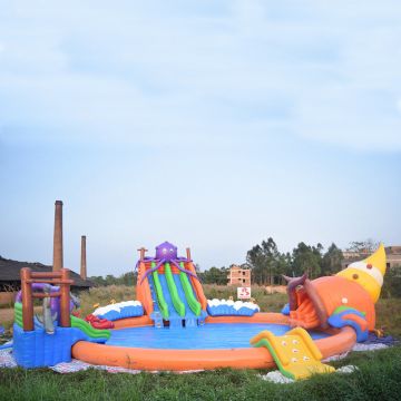 Quality 20m Giant Portable Inflatable Water Park Slide With Pool For Commercial Use for sale