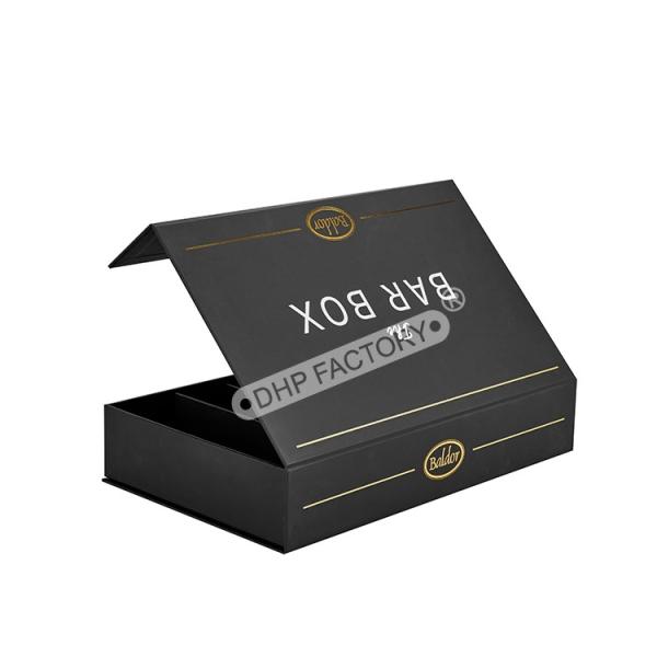 Quality Luxury Black Magnetic Closure Gift Box For Condiment With Paper Divide for sale
