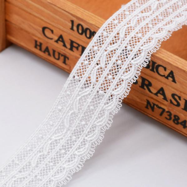 Quality KJ20057 White Fancy Crafts 3.2cm Embroidery Lace Trim for sale