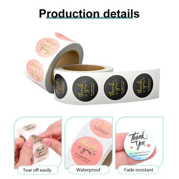 Quality Self Adhesive Custom Shape Waterproof Packaging Thank you Sticker Labels for sale