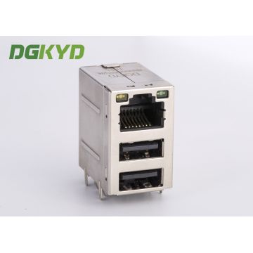 Quality Stacked RJ45 jack over dual deck USB Connector combo rj45 with 100Mb transformer for sale