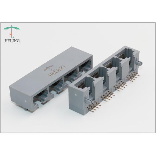 Quality Unshielded 1x4 Four Ports RJ45 Female Connector For Network Modem Grey Color for sale