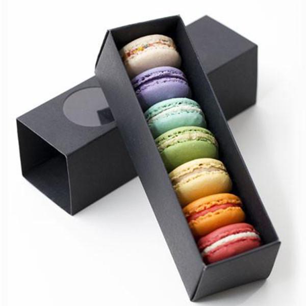 Quality Black Luxury Cardboard Packaging Gift Macaron Slider Boxes With Window for sale