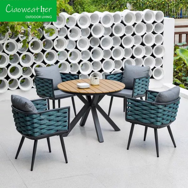 Quality Waterproof Outdoor Dining Set for Villa Garden Luxury Olefin Rope Rattan Weaving and Cushions for sale
