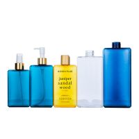 Quality 225/300/400/500ml Blue/yellow/white plastic Rectangle smooth bottle with white pump for shampoo lotion bottle for sale
