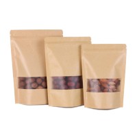 Quality Resealable Food Packaging Stand Up Pouch Plain Brown Kraft Paper Bag for sale