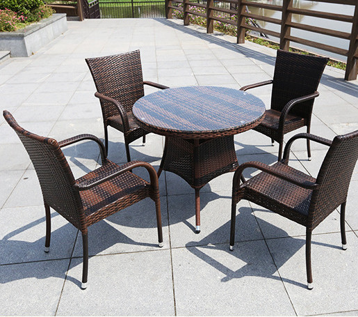 Quality 4 Seater Rattan Round Dining Table And Chair Set Outdoor Furniture Rattan Dining for sale