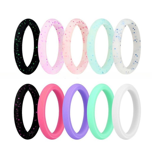 Quality Women's Rubber Silicone Ring Inlay Technology Channel Setting Classic Sparkle Rubber Wedding Band Multi Colors 2.7mm for sale