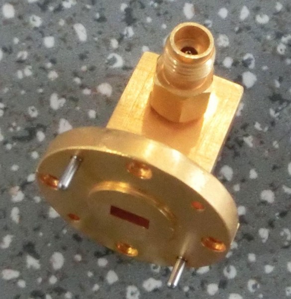 Quality 1.5 VSWR 50GHz WR22 Waveguide To Coaxial Adapter - Right Angle for sale