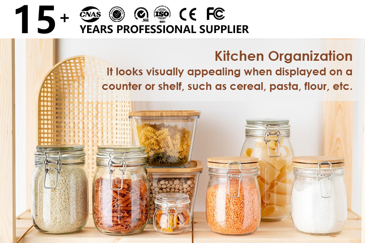 Factory Price 500ml 1L Square Kitchen Glass Jars Packing Jars Flip Lid Glass Jars