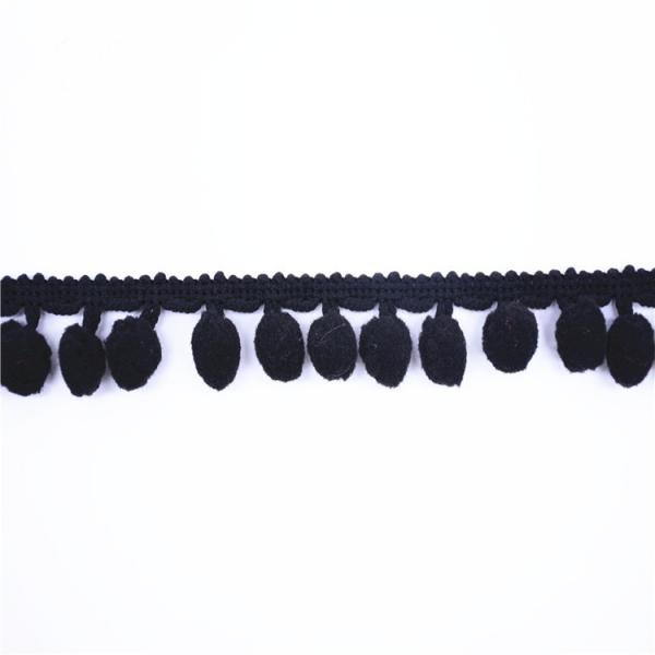 Quality OEKO Black 100% Polyester 3cm Pom Pom Edge for sale