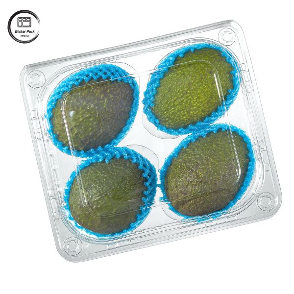 Quality 4 Piece Avocado Fruit Packaging Containers Disposable Transparent Clamshell Design With Hinges for sale