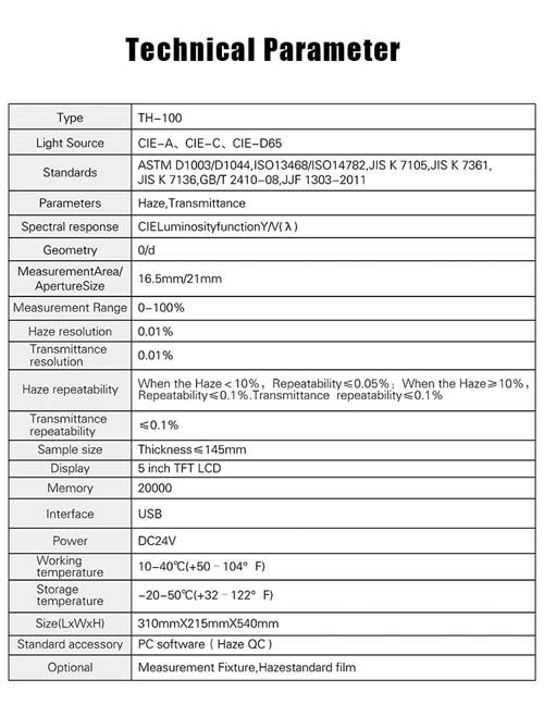 CHN Spec TH-100 ASTM D1003 Haze Meter Test Light Transmittance And Haze Measuring Meter