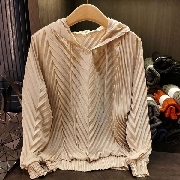 Quality High-End Women's Pullover Top Spring New Casual Loose Plus Size Breathable Long Versatile Pleated Design Hooded for sale