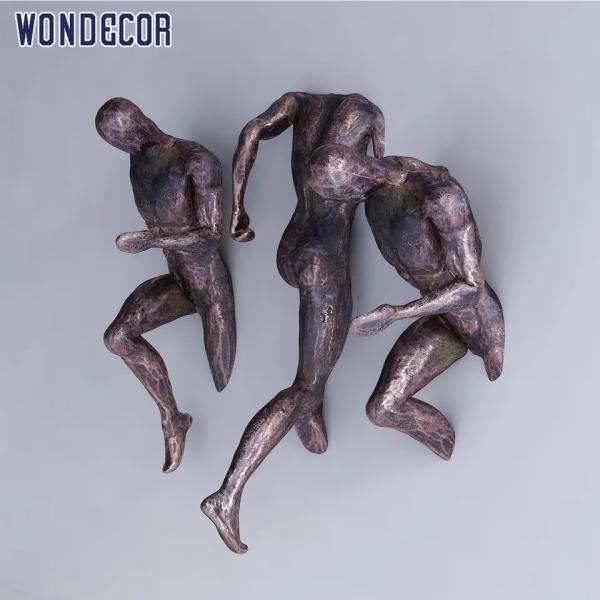 Quality Running Man Metal Wall Art Sculpture 3D Bronze Wall Sculpture for sale