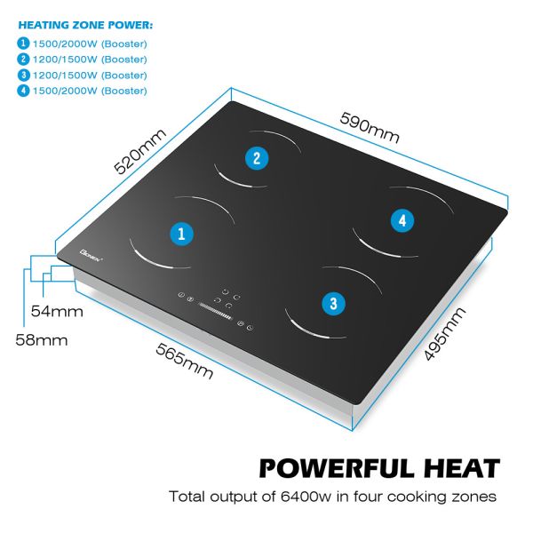 Quality 60cm 4 Burners Electric Cooktop 4 Zone Induction Hob 6400W GIB464SC for sale