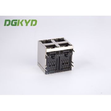 Quality OEM / ODM Shield 2X2 Dual Deck 4 Port RJ45 Modular Jack Without Transfomer for sale