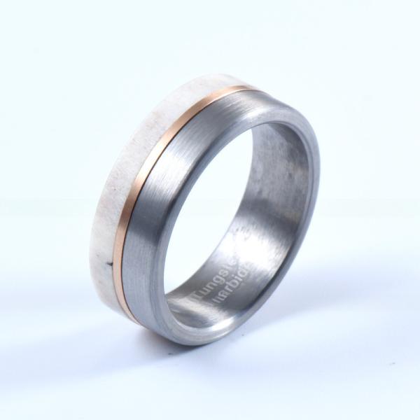 Quality Unique and Eye-catching 8mm Handmade Natural Deer Antler Ring Inlay Rose Gold Circle Tungsten Wedding Rings for Men for sale