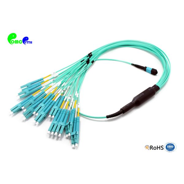 Quality MTP Trunk Cable OM3 Pre - terminated Duplex 24F MTP Male to LC PC 50 / 125μm Fanout 2.0mm With Aque LSZH Jacket for sale