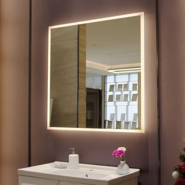 Quality Waterproof Square Acrylic Bathroom LED Light Mirror With AC100-120V Voltage Bathroom for sale