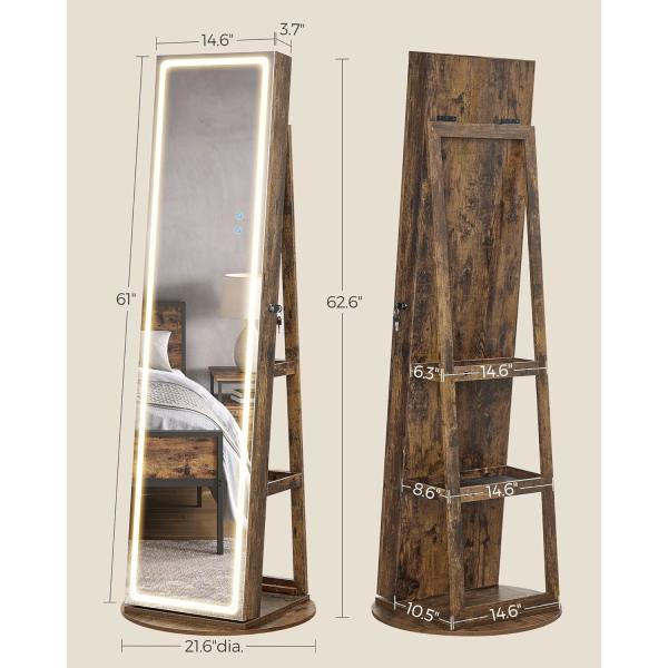Quality Lockable Full Length Mirror Cabinet Adjustable Lights LED Mirror Jewelry Cabinet for sale