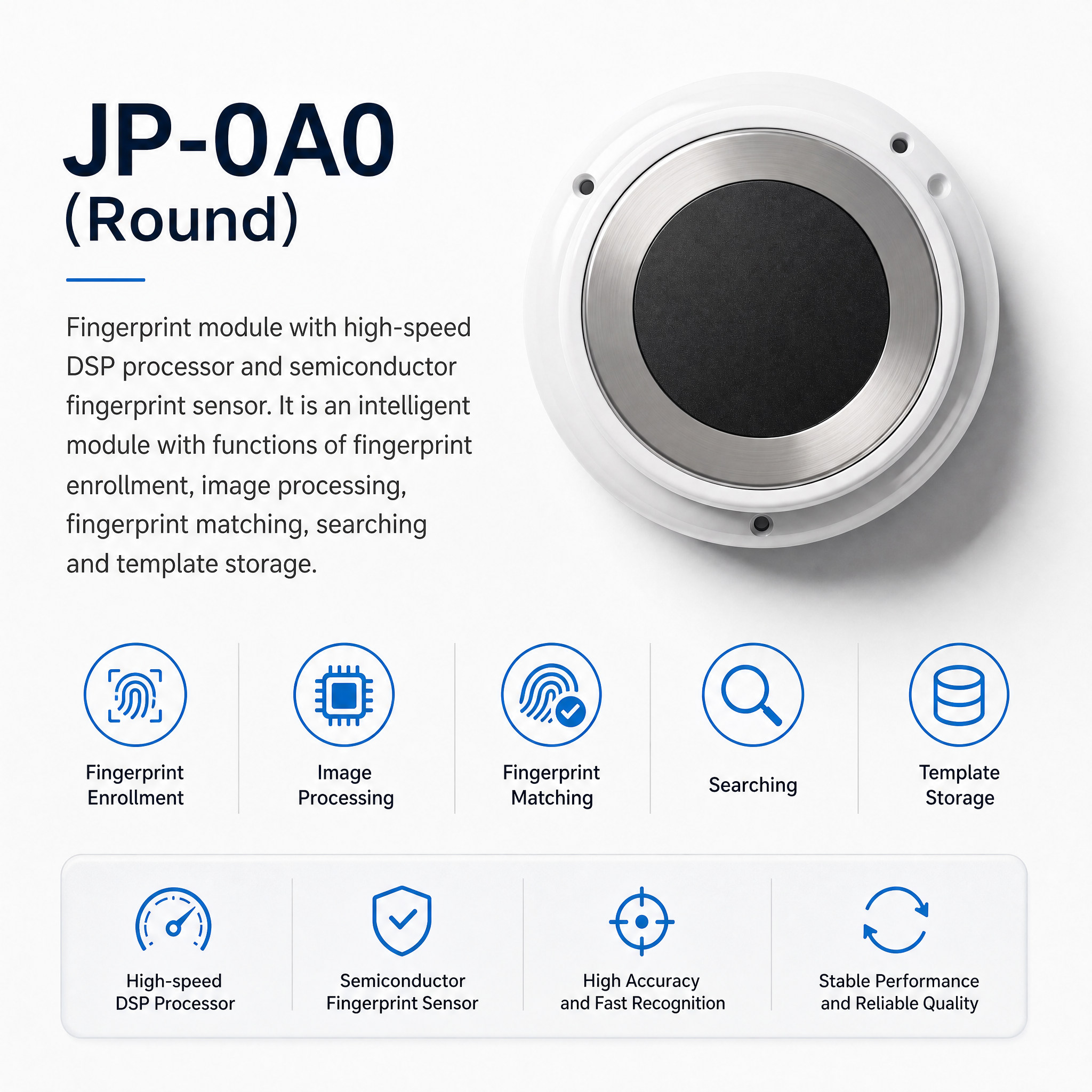 Quality JP-0A02 Press Type Capacitive Fingerprint Sensor Module 192×192 Pixel 508DPI USB for sale