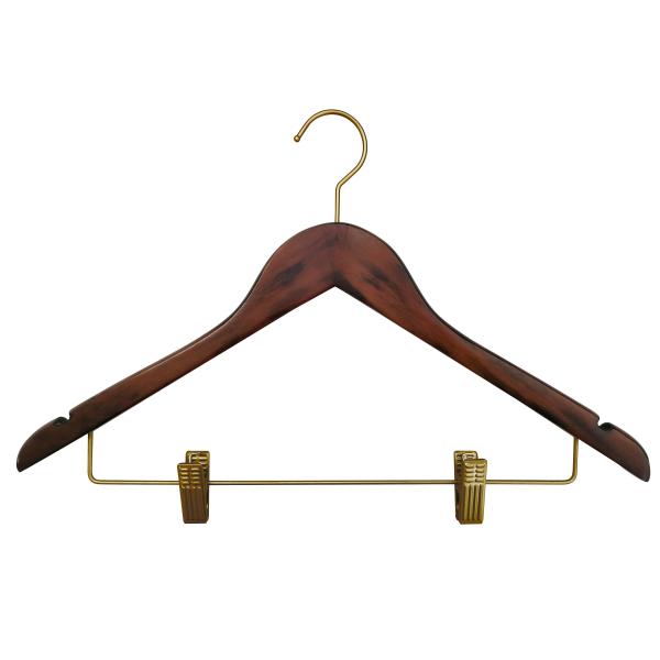 Quality Antique Design Walnut Wood Hotel Room Hangers With Brass Hook for sale