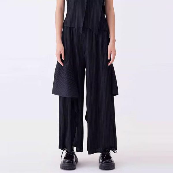 Quality Solid Color High Waist Pleated Loose Wide Leg Pants Versatile Casual Style for Spring Summer Three-House New Design Plain Dyed for sale