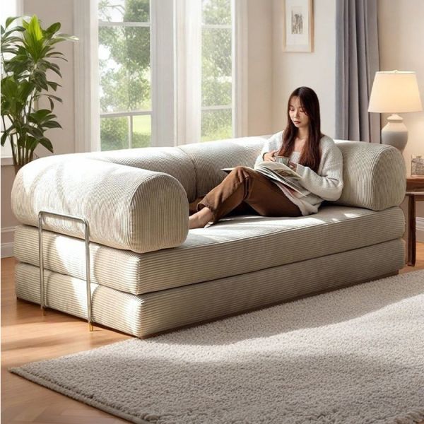 Quality MOYI Modular Nordic Orange Lounge Frameless Sofa Bed Compressible Foam Sponge Sofa for sale