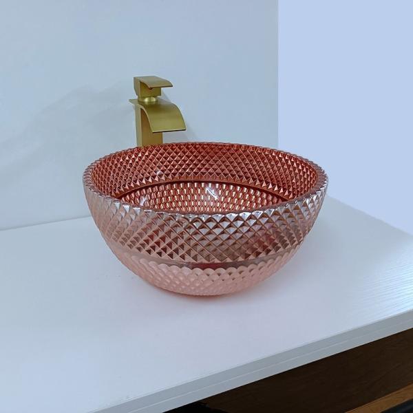 Quality Shinning Glass Rose Gold Vessel Sink Square Above Counter Electroplated for sale