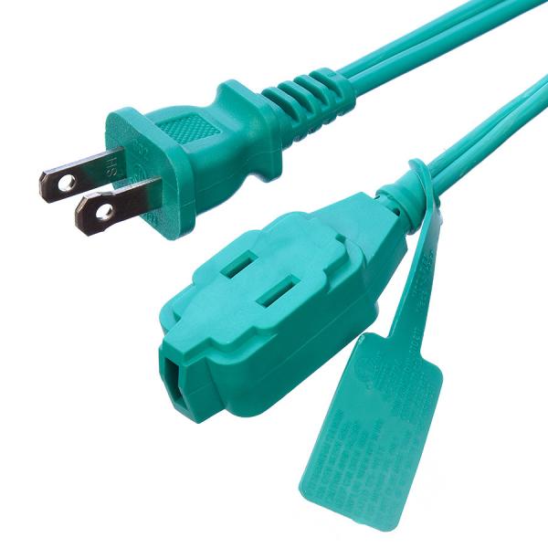 Quality Green 2 Pin Laptop Plug Power Cord Extension Cord with Insulation Protection Rated Voltage 125V for sale