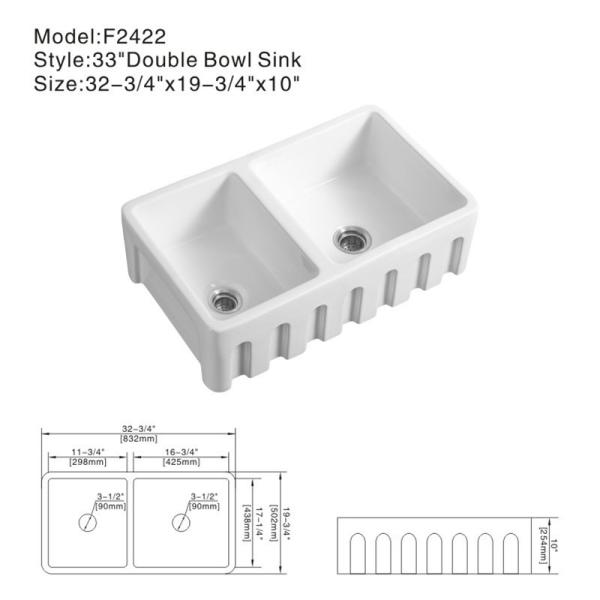 Quality 33In Double Bowls Farmhouse Kitchen Sink Fireclay Country Style Sink for sale