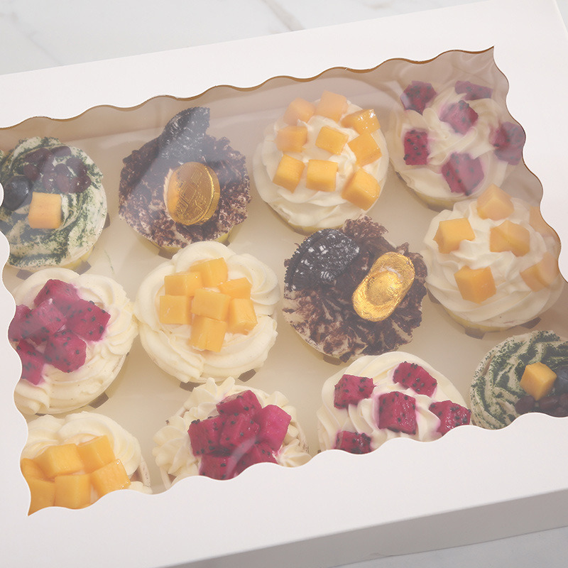 High Quality Regular Supply 12 Holes Transparent Cupcake Box Kraft Paper Cupcake Boxes/ Take Away Container with Lining