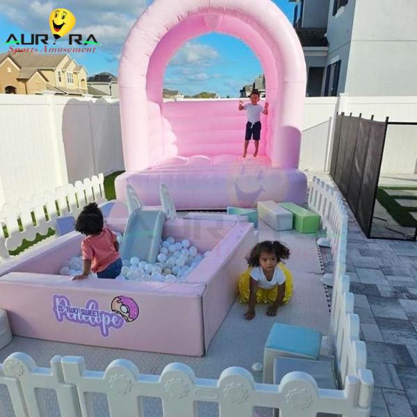 Quality Pink Toddler Inflatable Soft Play Equipment Rainbow Kids Bouncer Set With Slide for sale