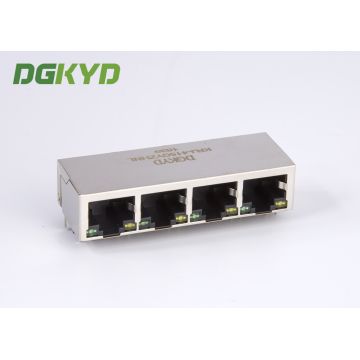 Quality Factory price metal shielded 1x4 cat5 quad port rj45 connector with LED for sale
