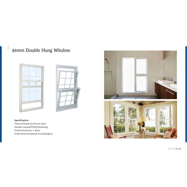 Quality Easy Installation 85mm Double Glazed Double Hung Aluminium Windows UV Protection for sale