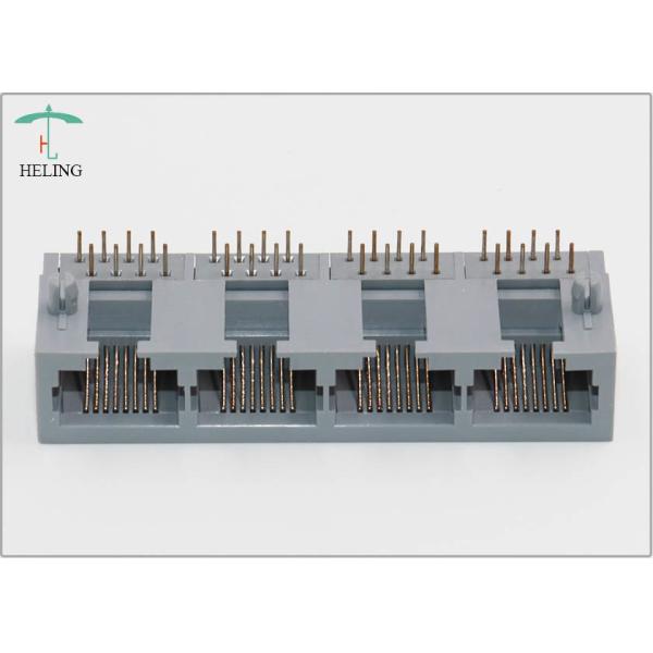 Quality Unshielded 1x4 Four Ports RJ45 Female Connector For Network Modem Grey Color for sale