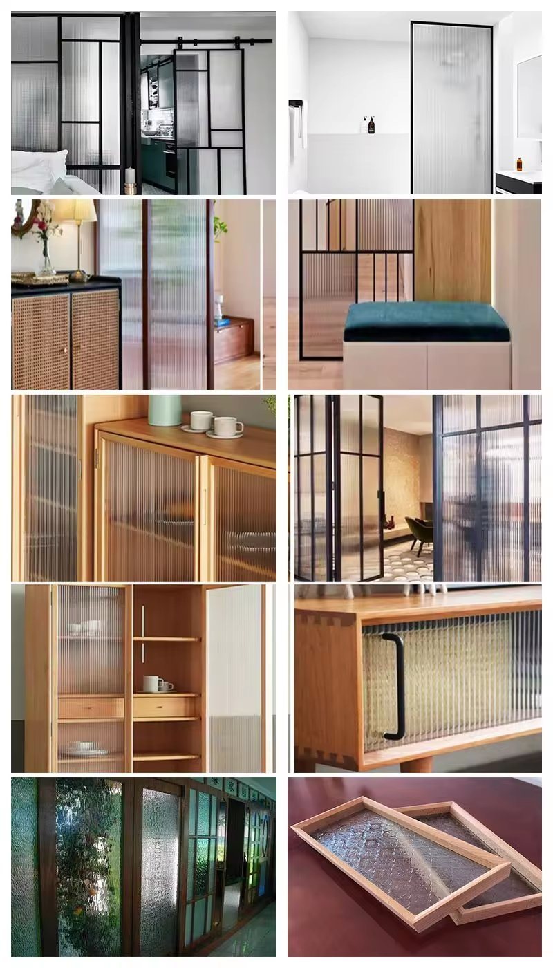 Ultra Clear Tinted Stream Pattern Glass Textured Cabinet and Door Glass Pane Design