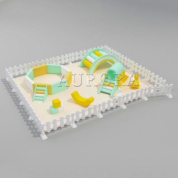 Quality Yellow Green Soft Play Equipment With White Fence Soft Play Foam Climbing for sale