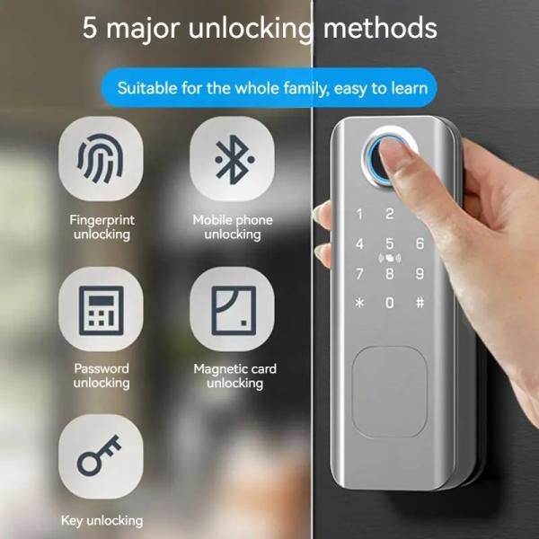 Quality Office Silver Deadbolt Smart Code Door Lock TTLock App Card Fingerprint NFC for sale
