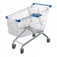 Quality Steel Material Unfolding Supermarket Trolleys Wire Shopping Basket With Wheels for sale