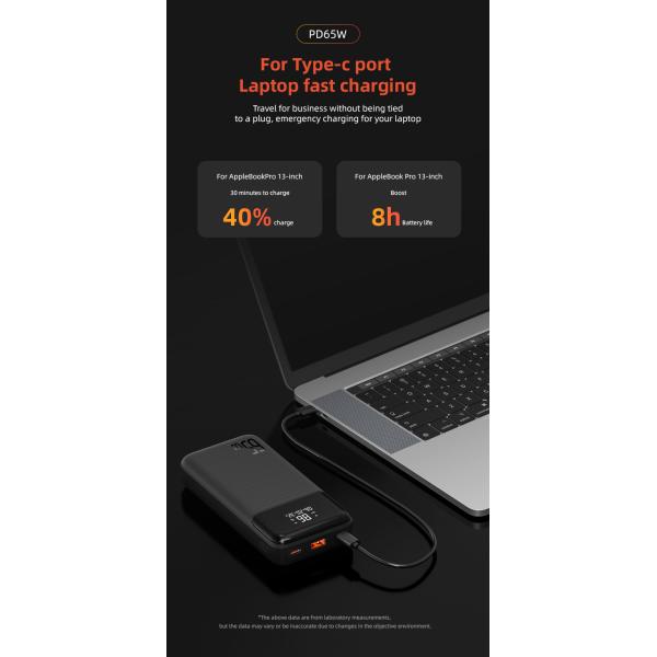 Quality 25000mAh Lithium Polymer Power Bank USB Charging With 65W Type-C1 30W Type-C2 for sale